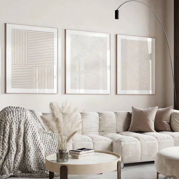 Wall Decor | Set Of 3 Beige Simple Line Art Canvas Poster Minimalist ...